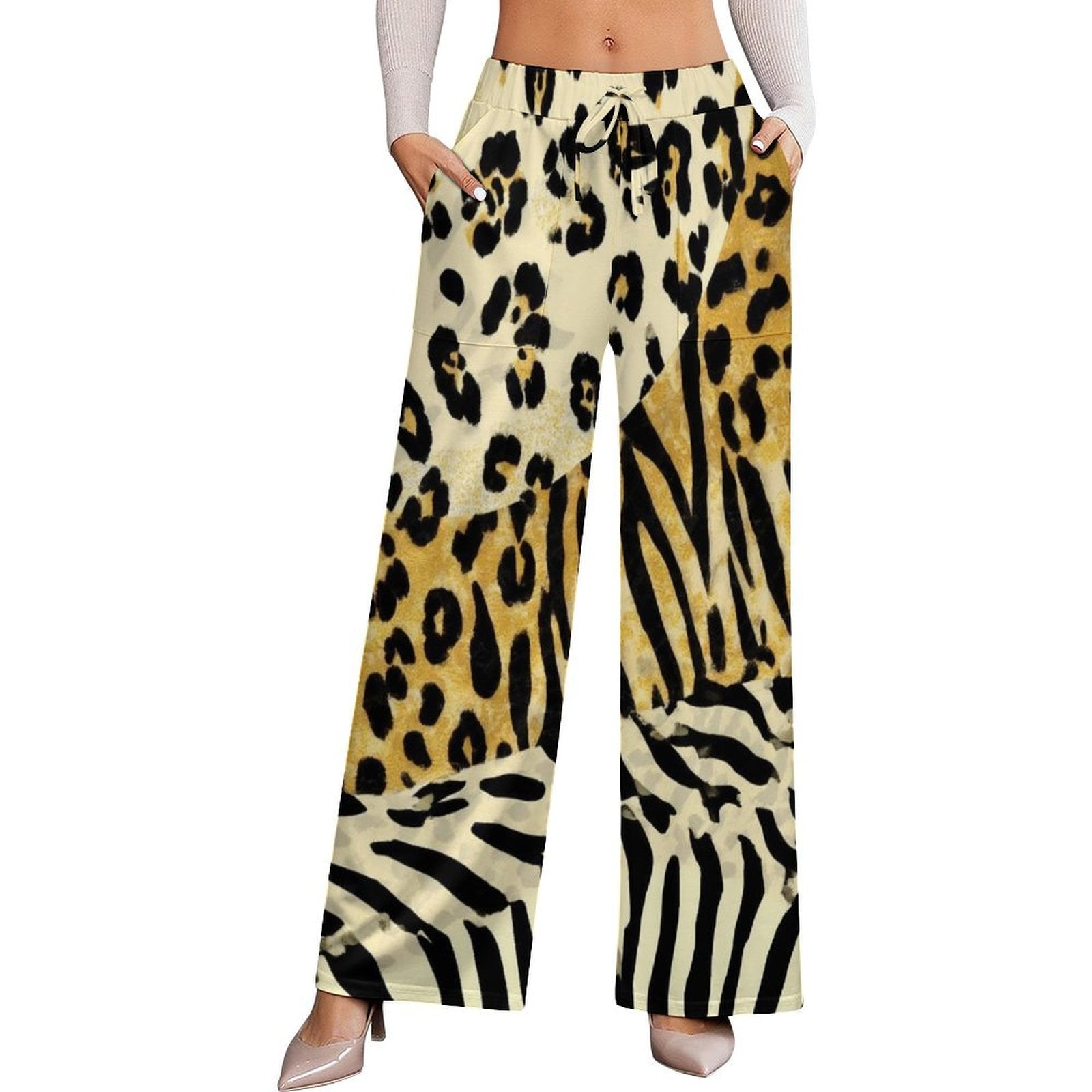 Animal Print Pattern Seamless Women's Casual Wide Leg Pants Comfort ...