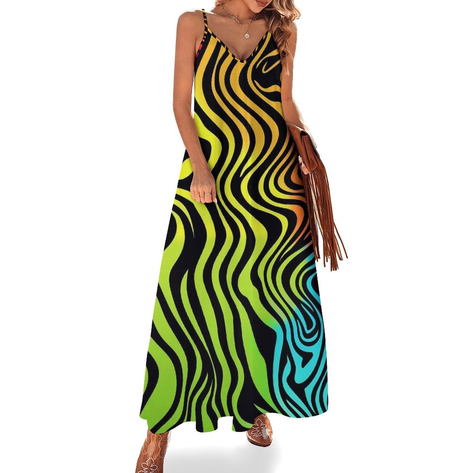 Animal Print Patterns Design Sleeveless Dress Woman Fashion Long ...