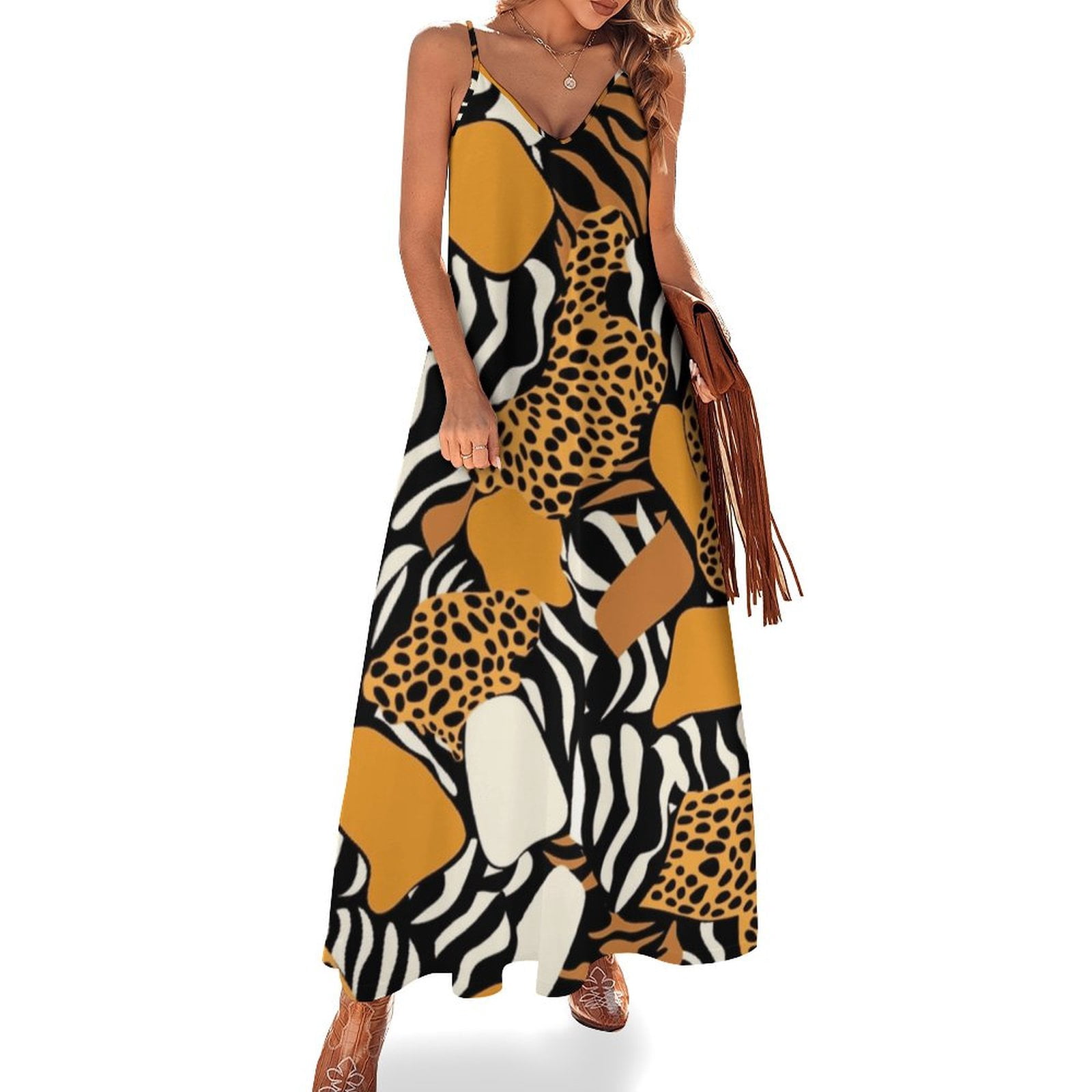 Animal Print Patterns Sleeveless Dress Women's Luxury Party Dress ...