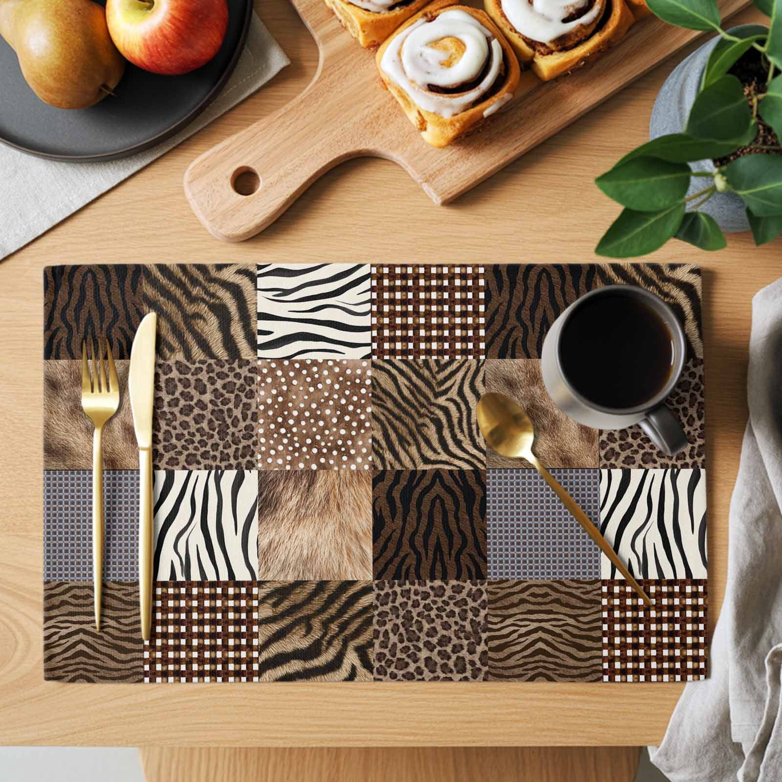 Animal Print Placemats Set of 2, Rustic Leopard Zebra Tiger Stripes ...