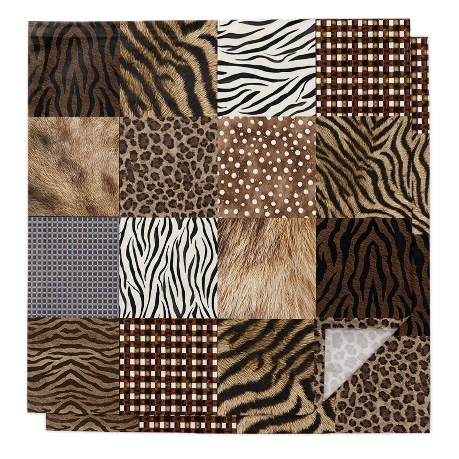 Animal Print Plaid Cloth Napkins, Modern Geometric Leopard Print ...