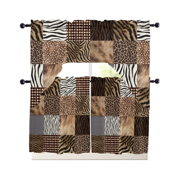 Animal Print Plaid Kitchen Curtains Sets 24 Inch Length with Valance ...