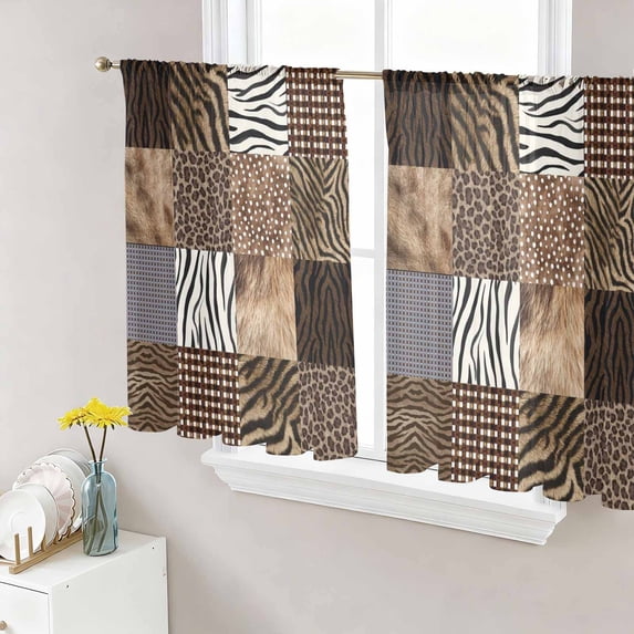 Animal Print Plaid Sheer Curtains 45 Inch Length 2 Panels Set, Modern ...