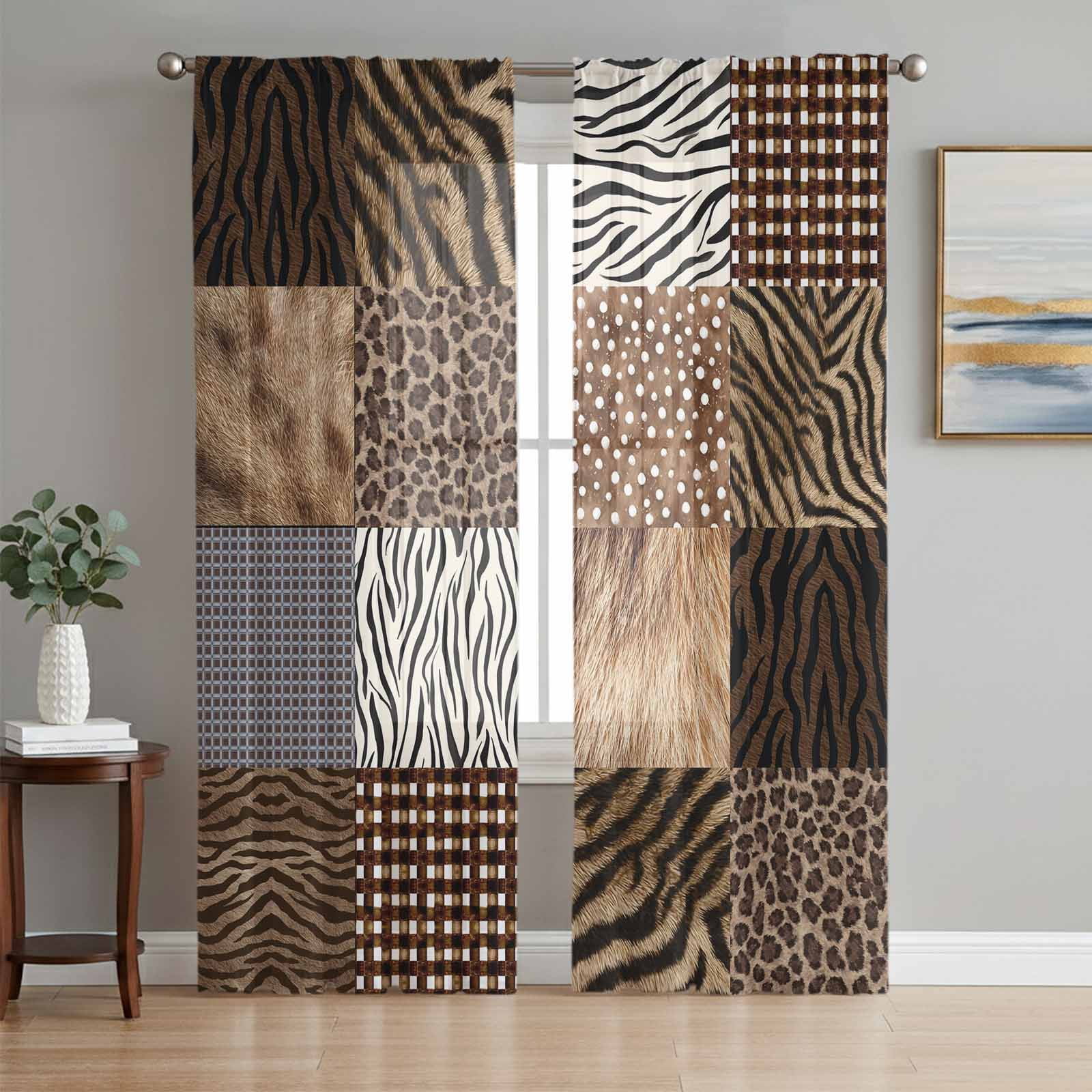 Animal Print Plaid Sheer Curtains for Living Room Bedroom Modern ...