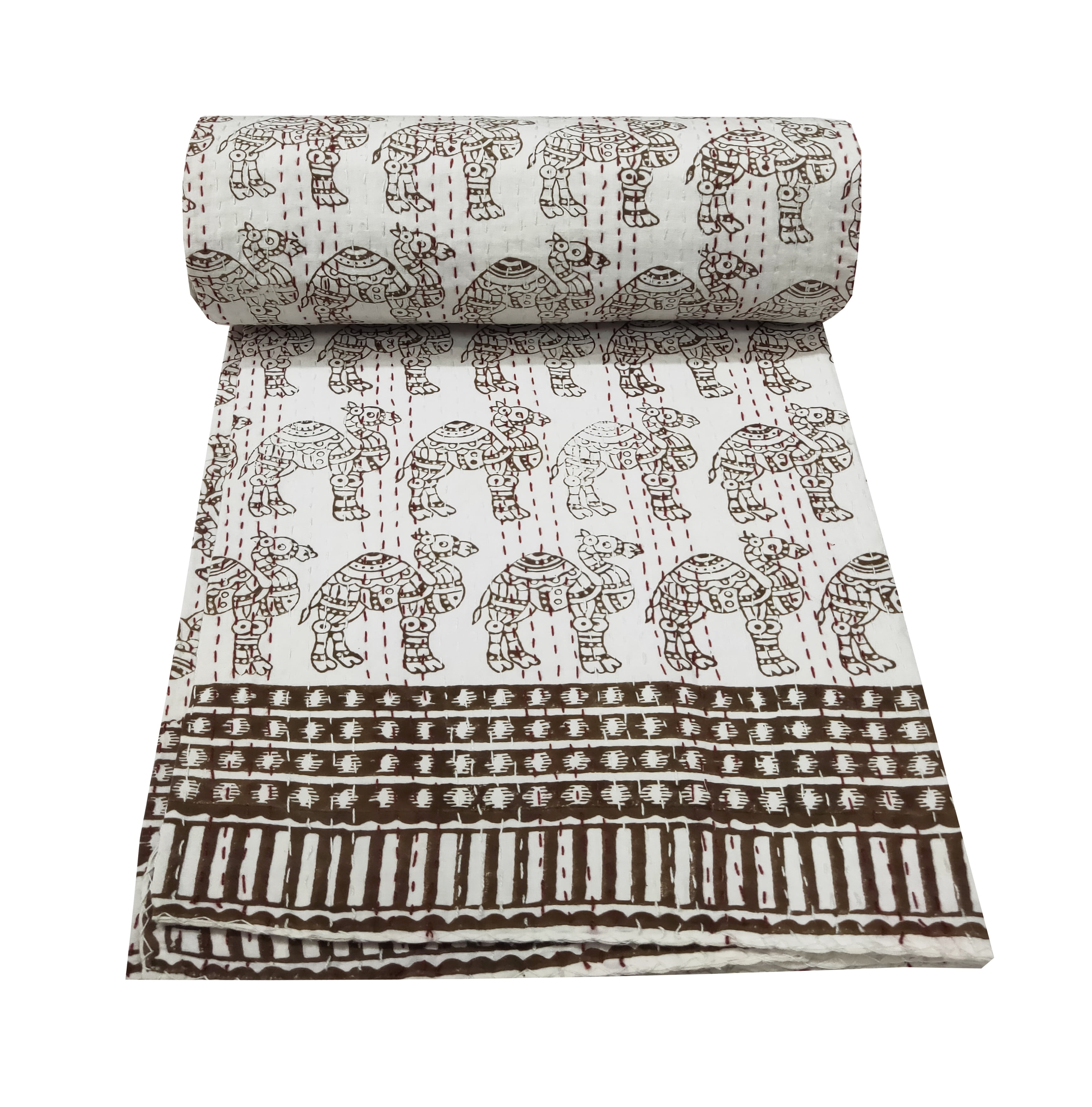 Animal Print Quilt Queen Kantha Quilt Peach Quilt Kantha Bedspread ...