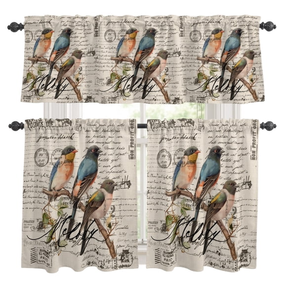 Animal Print Retro Kitchen Curtains Valance and Tier Set Spring Bird on ...
