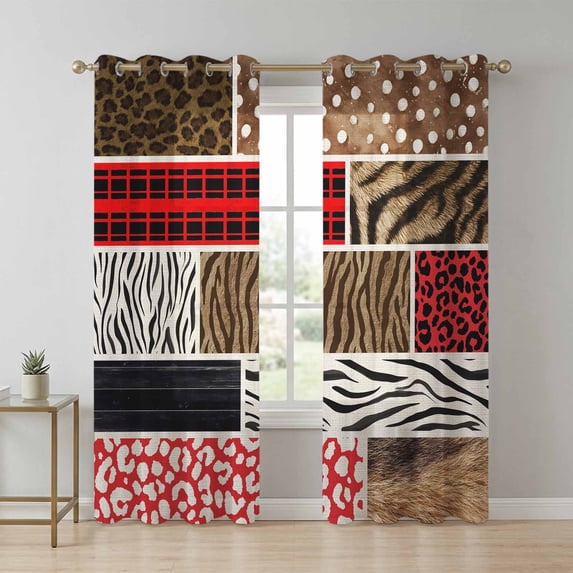 Animal Print Sheer Curtains 63 Inch Long 2 Panels, Art Rustic Red ...
