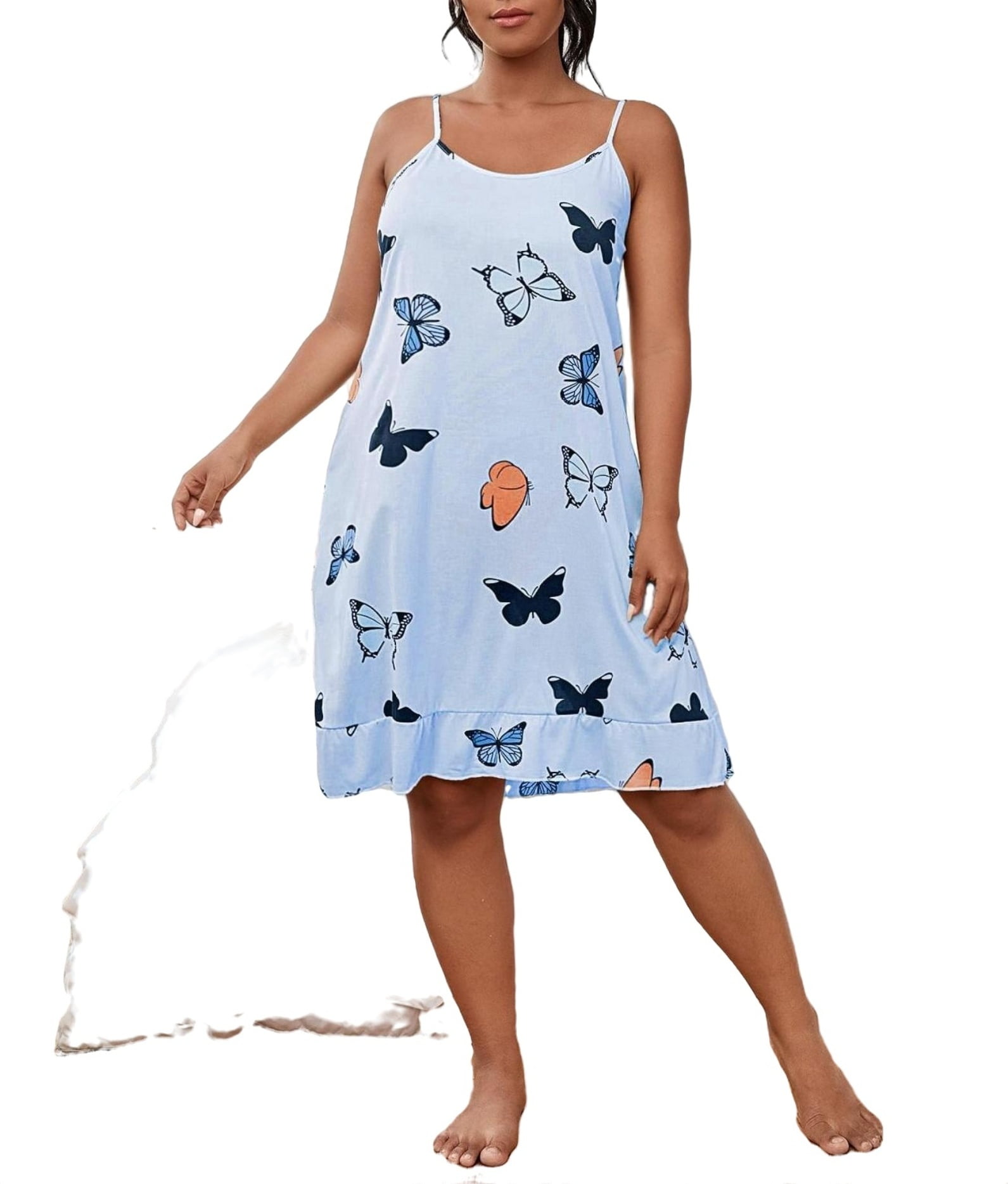 Animal Print Spaghetti Strap Slip Dress Sleeveless Baby Blue Plus Size ...