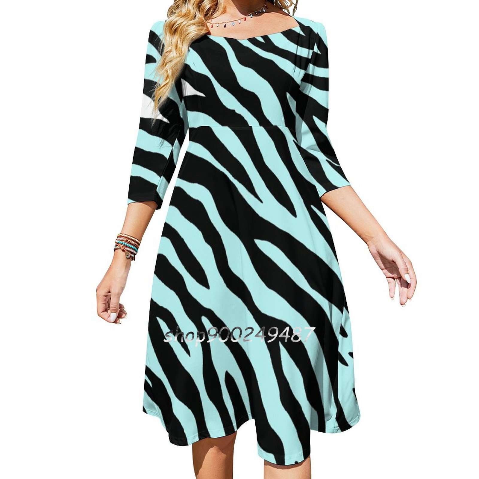 Animal Print Sweetheart Knot Flared Dress Fashion Design Large Size ...