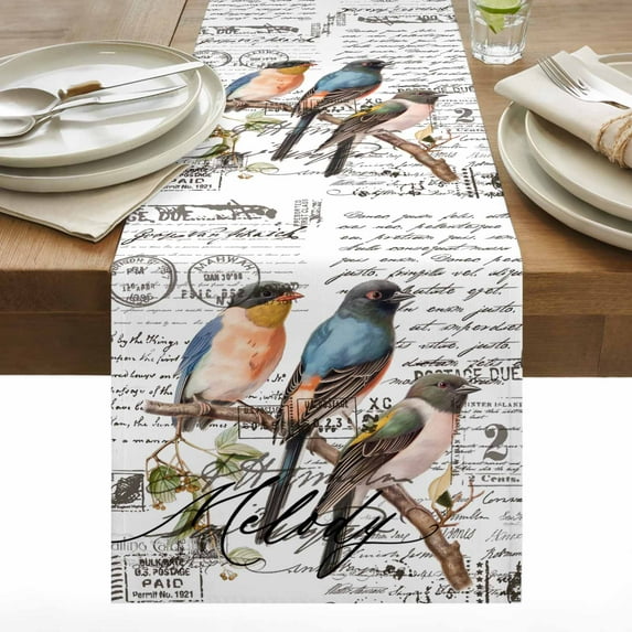 Animal Print Table Runner 13x48 inch Spring Bird on Branches Letter ...