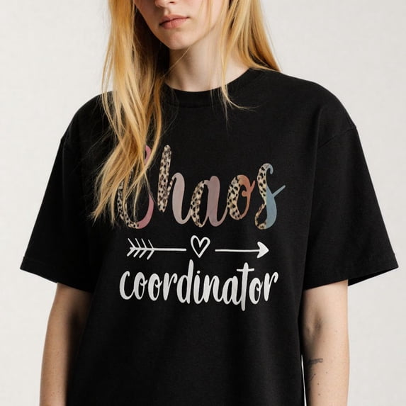 Animal Print Text Graphic for Women Funny Chaos Coordinator Casual Tee ...