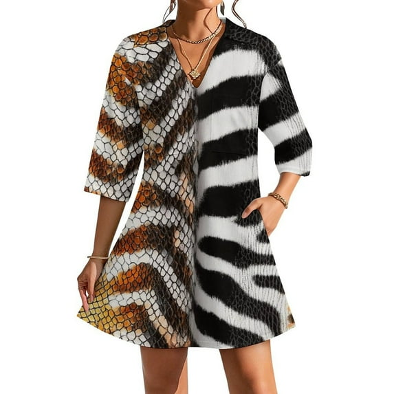 Animal Print Textile Patterns Womens Dress With Pockets Summer V Neck 3 ...
