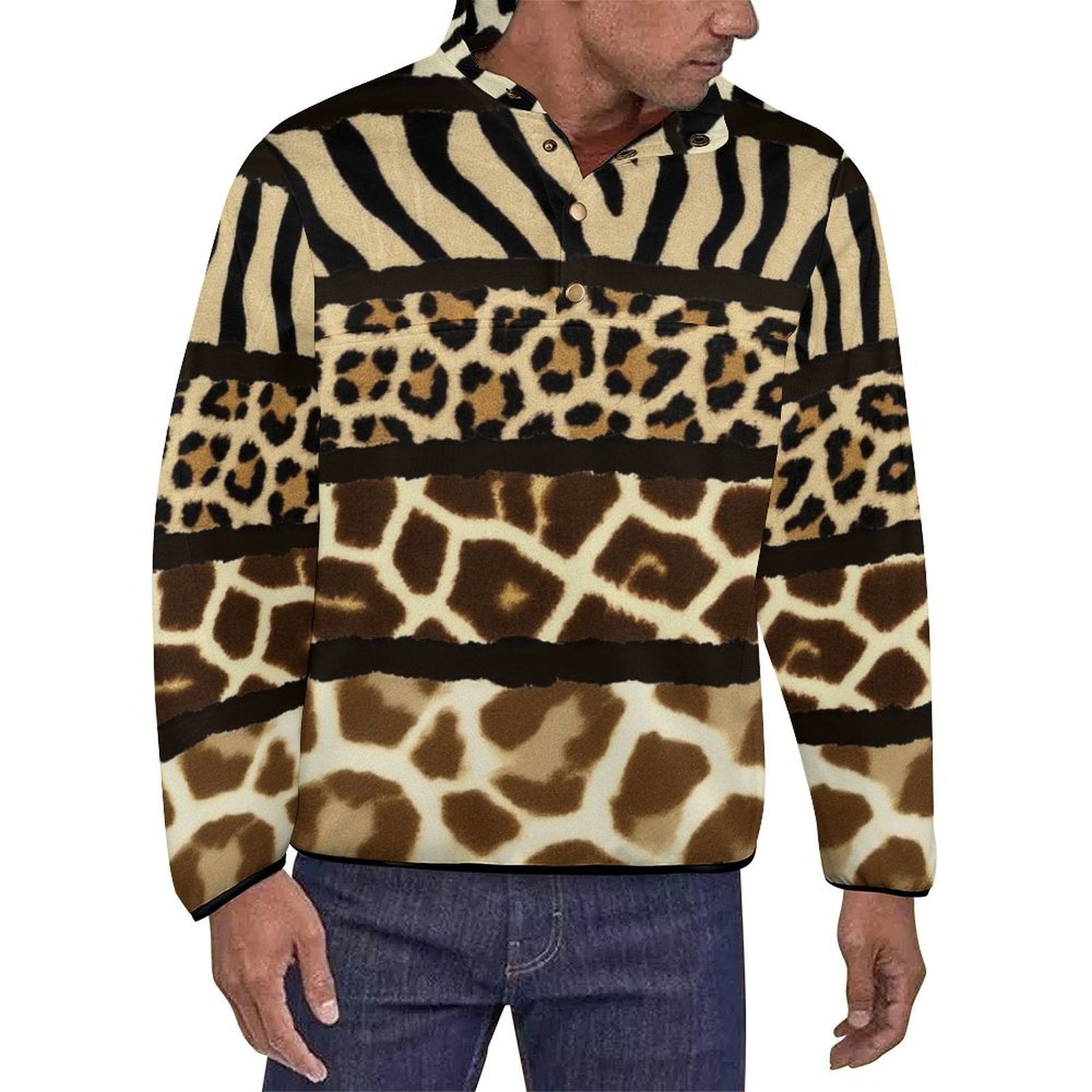 Animal Print Torn Paper Strips Men's Stand Collar Sweater Long Sleeve ...