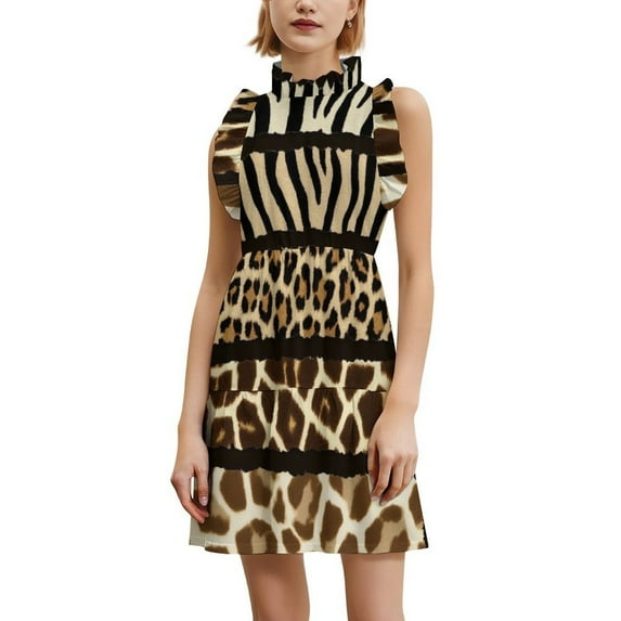 Animal Print Torn Paper Strips Women's Fashion Casual Dress Summer ...