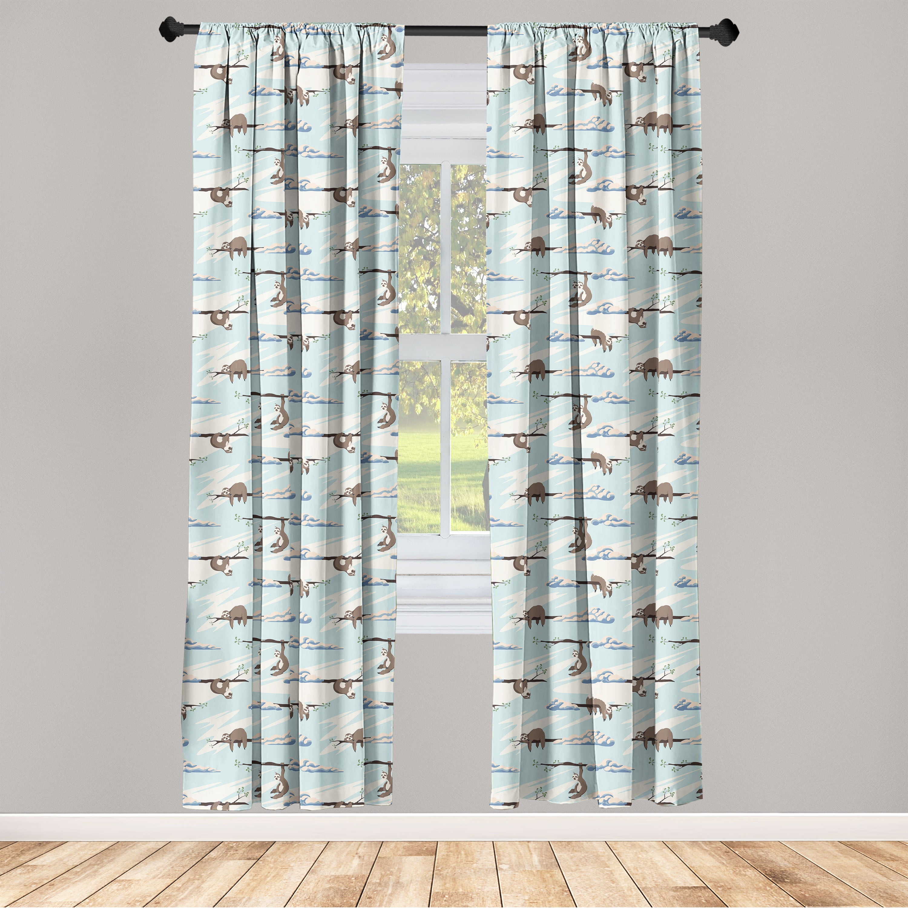 Animal Print Window Curtains, Funny Lazy Sloths on Branches and Clouds ...