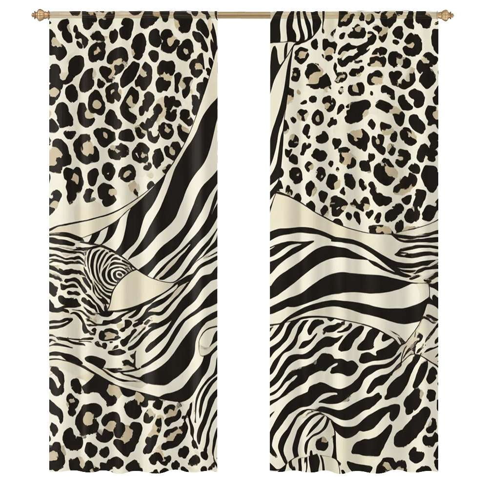 Animal Print Zebra Leopard Tulle Curtains For Living Room Chiffon Sheer ...