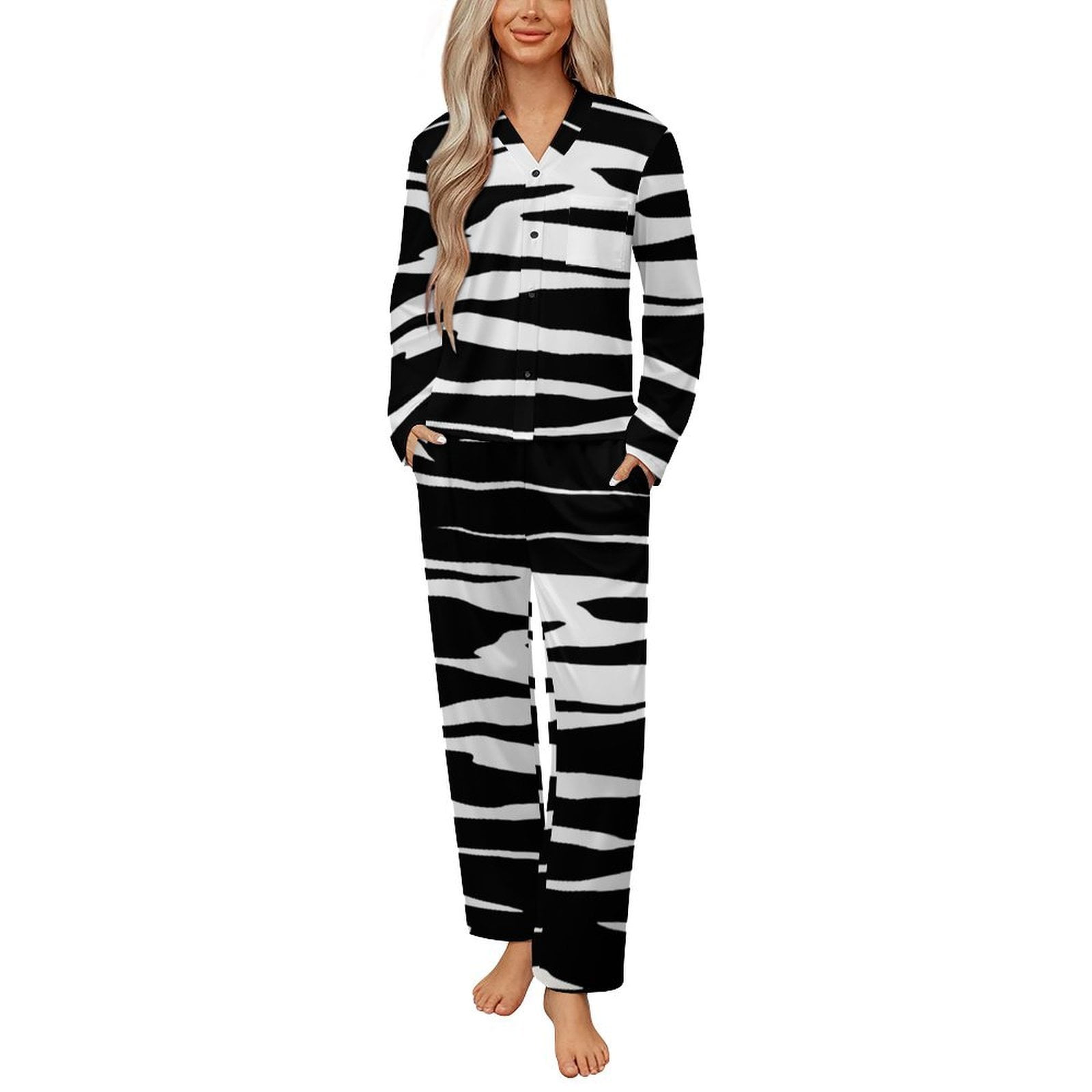 Animal Print Zebra Womens Pyjamas Set Button Up Pyjamas Womens with ...
