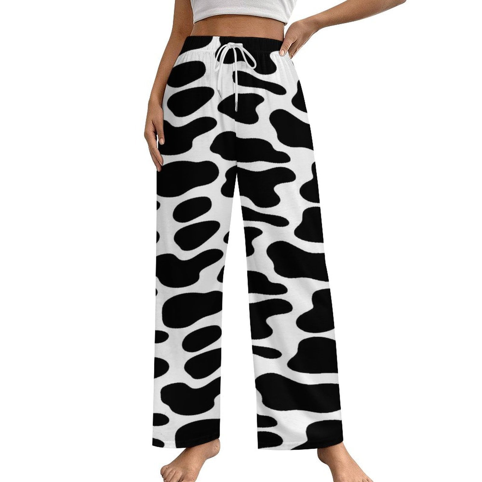 Animal Printing Cow Pajamas For Women Loose Retro Night Pajama Pants ...