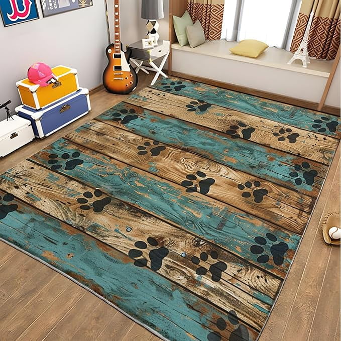 Animal Prints Dog Paw Prints Footprints Wood Grain Chic Rugs For Living ...