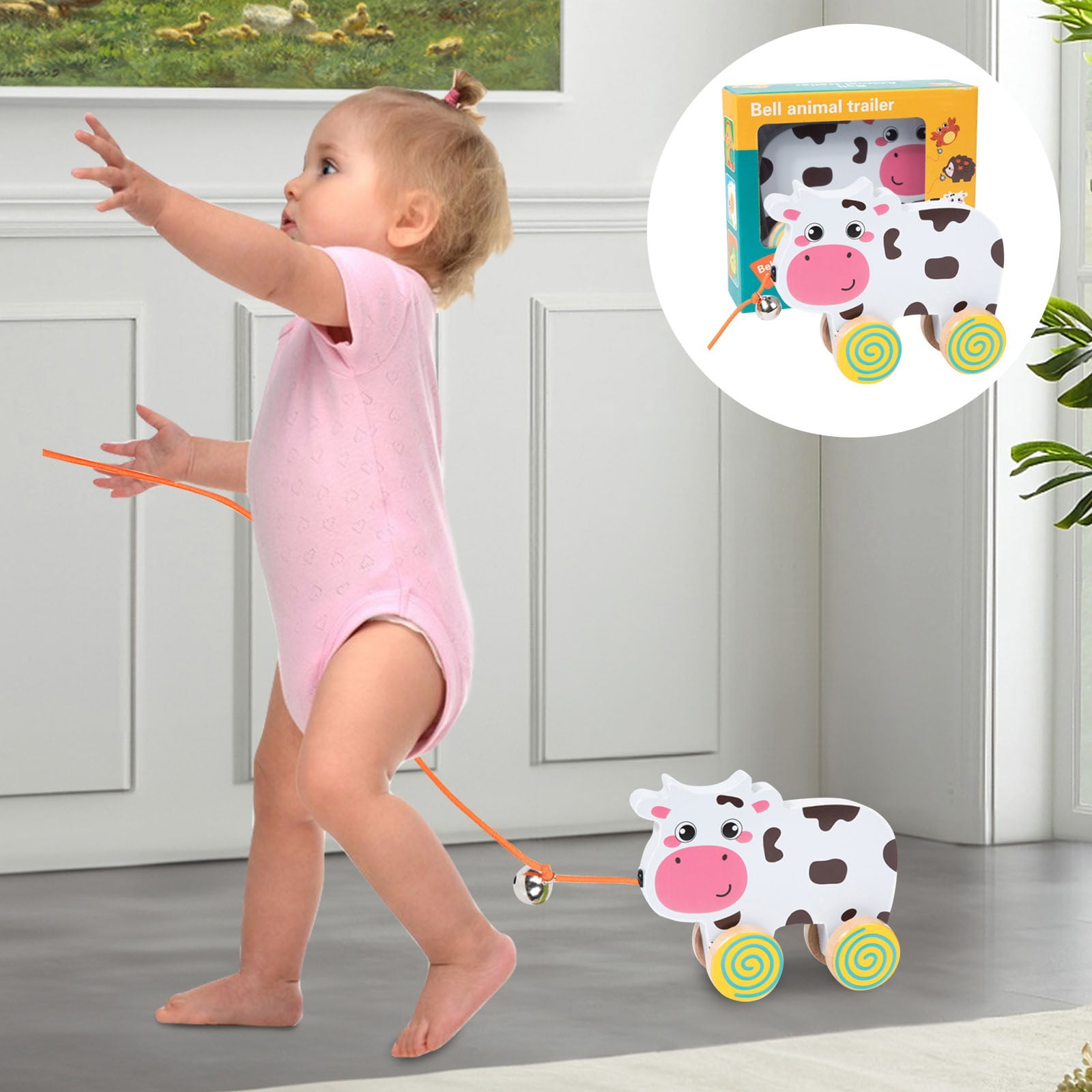 Animal Pull Rope Wooden Roller Cart & Early Education Toy for 1 Year ...