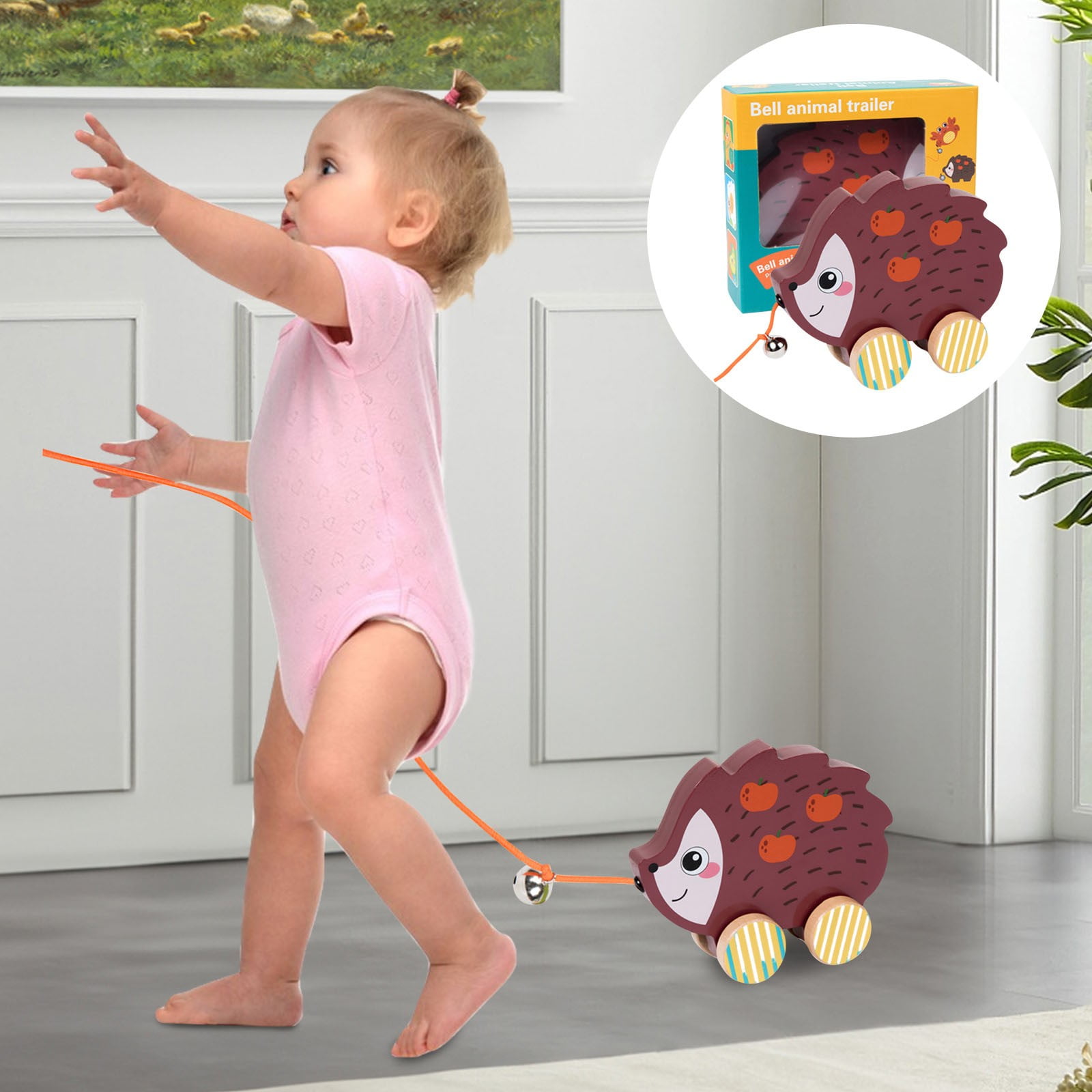 Animal Pull Rope Wooden Roller Cart & Early Education Toy for 1 Year Old Baby to Exercise ...