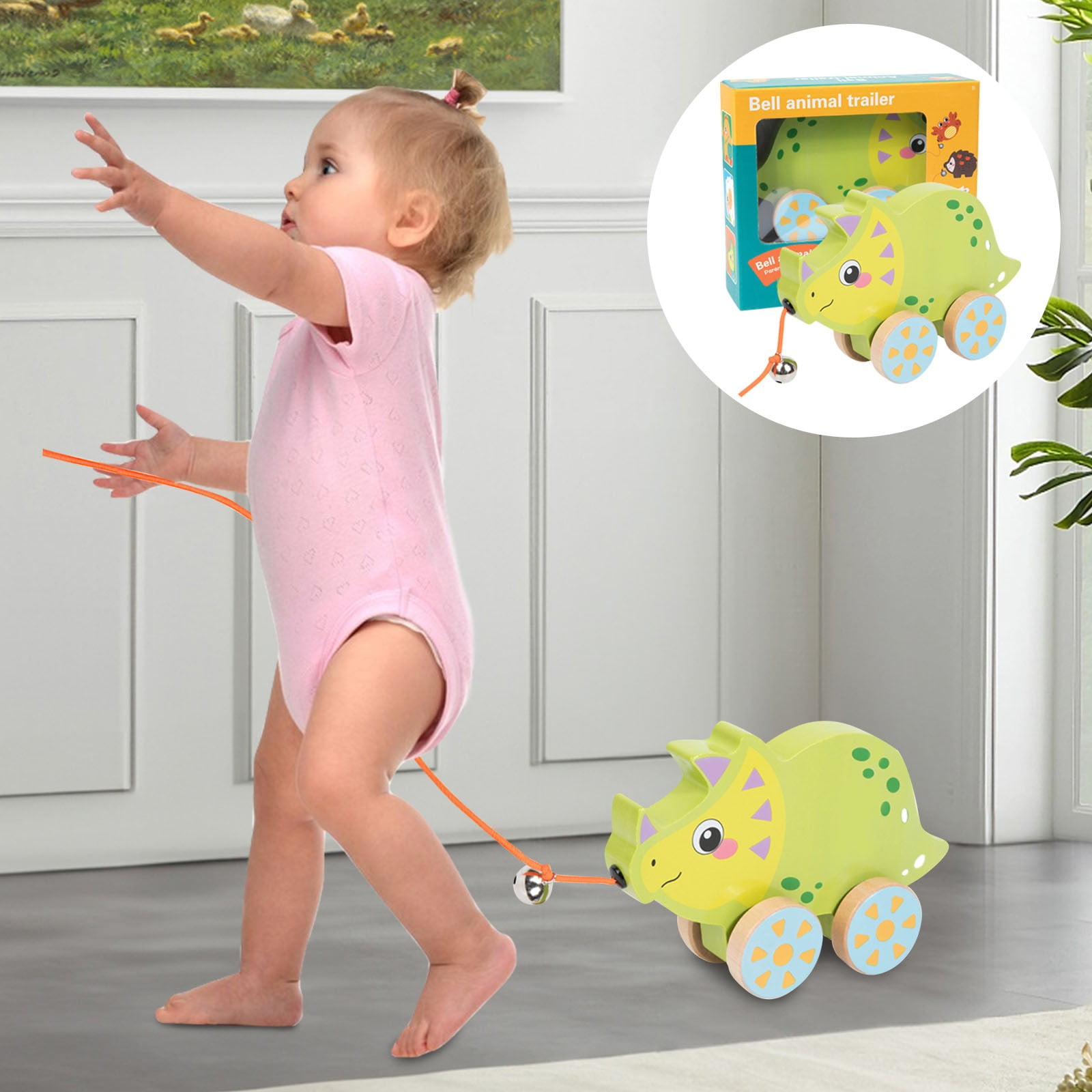 Animal Pull Rope Wooden Roller Cart & Early Education Toy for 1 Year ...