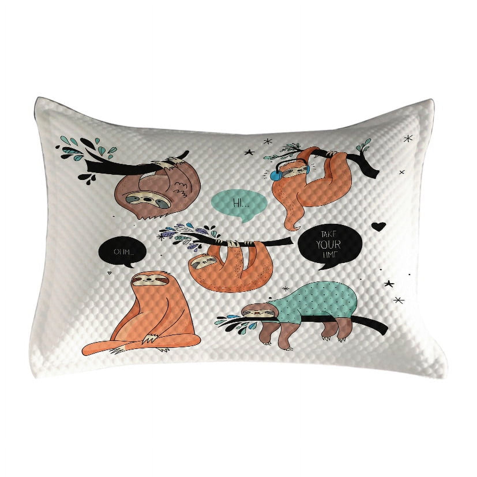 Animal Quilted Pillowcover, Cartoon Style Illustration Tribe of Sloths ...