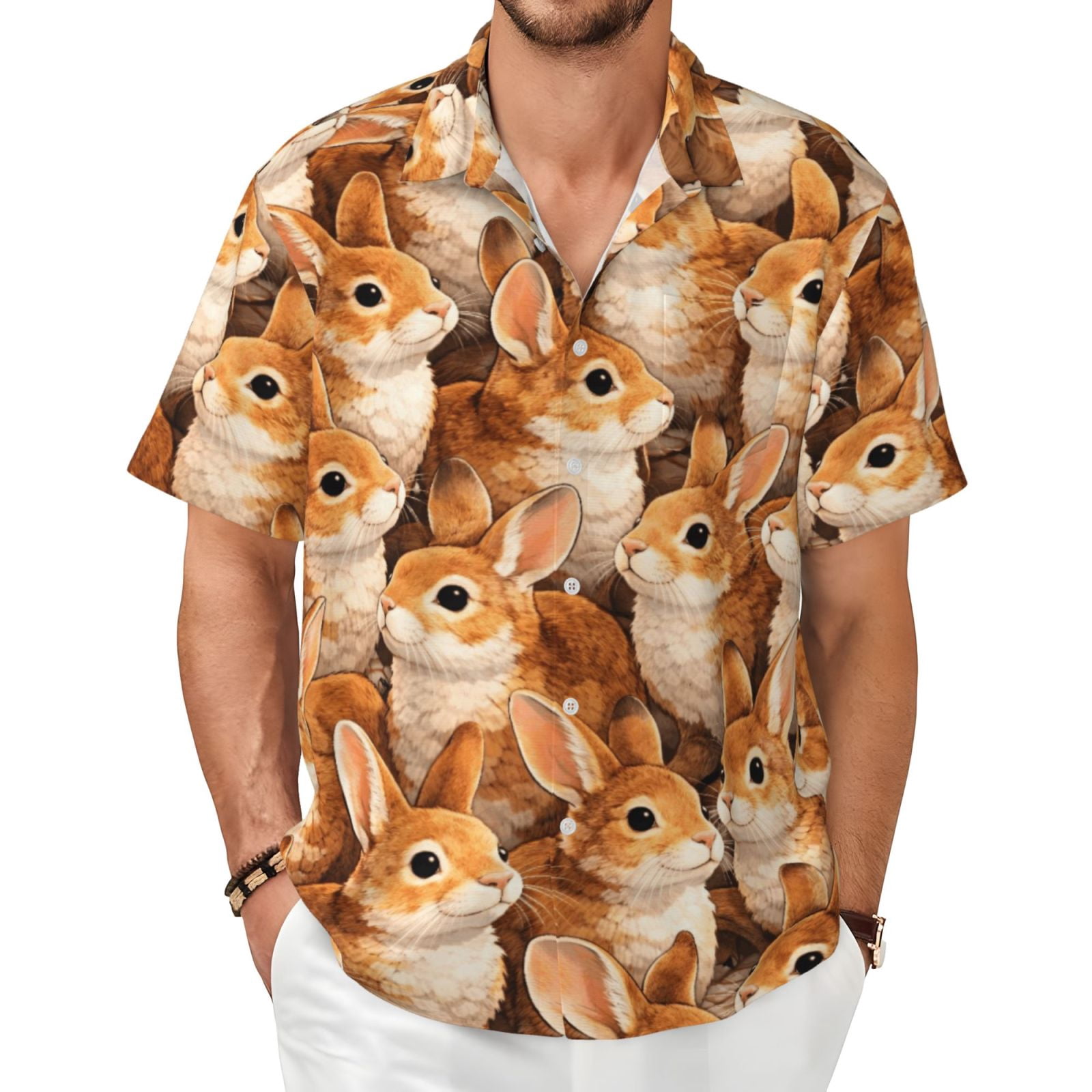 Animal Rabbit Wildlife Men'S Short-Sleeved Shirts with All-Over Prints ...
