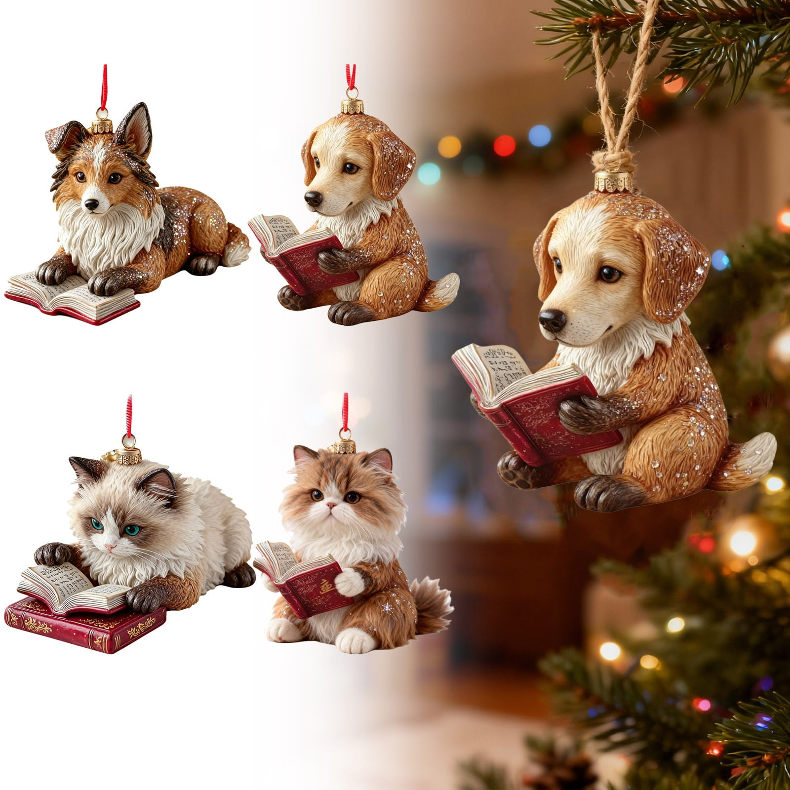 Animal Reading Hanging Ornament Festive Storybook Character For Holiday ...