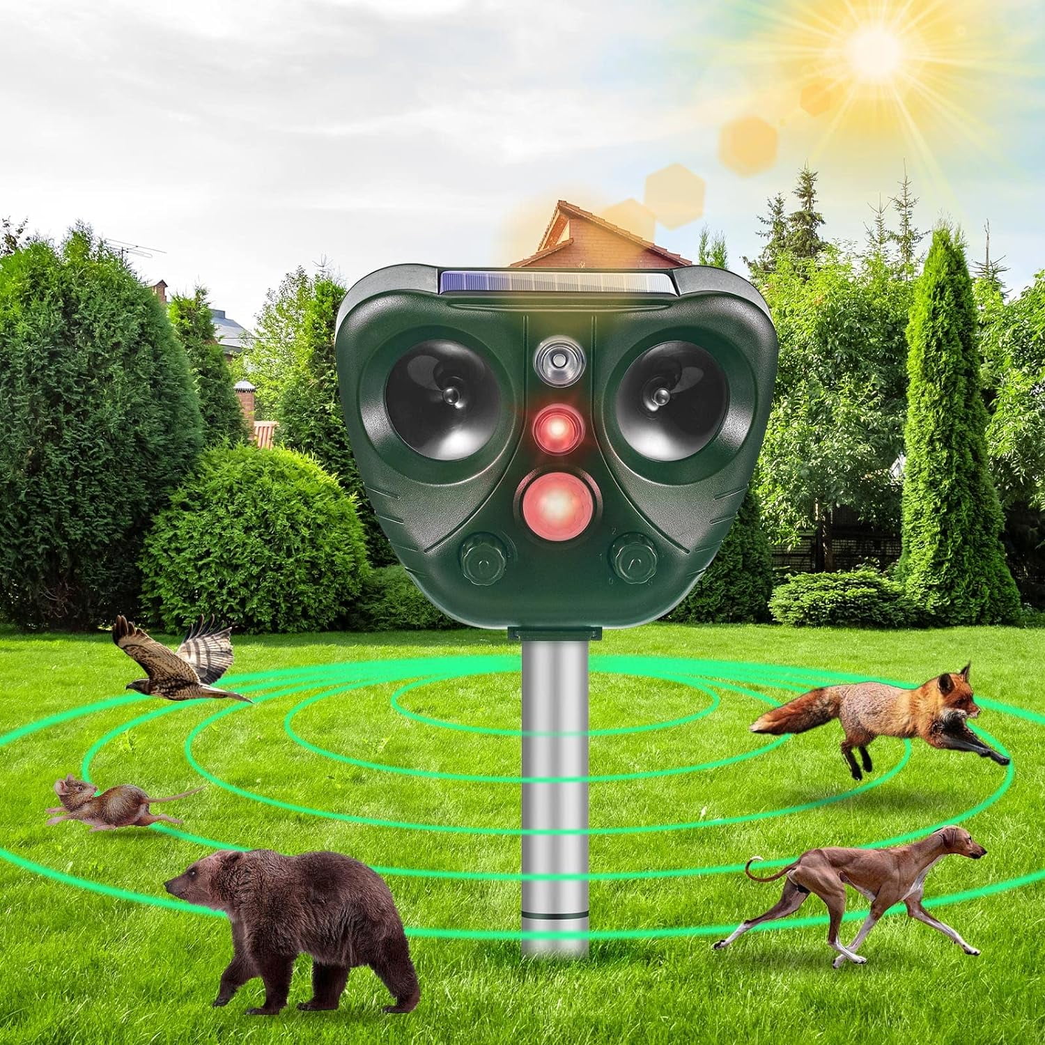 Animal Repellent Outdoor Ultrasonic Solar Device Motion Sensor Loud ...