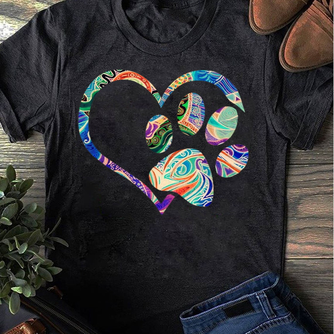 Animal Rescue Shirt Dog Paw Print Tie Dye Rainbow Dog Love T-Shirt ...