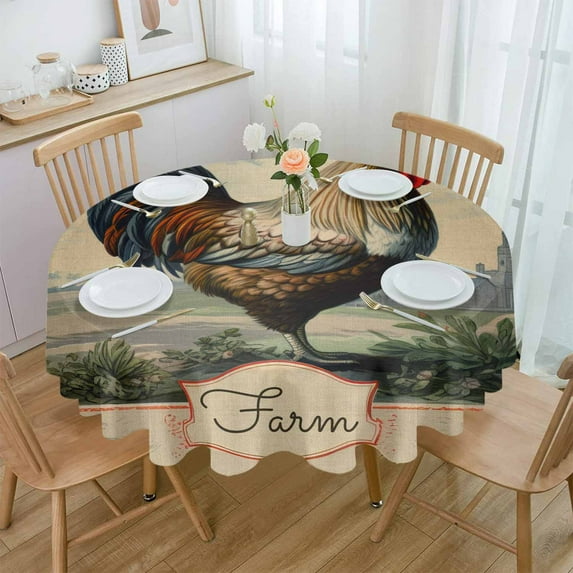 Animal Rooster Farm Round Table Cloth Waterproof Wedding Holiday ...