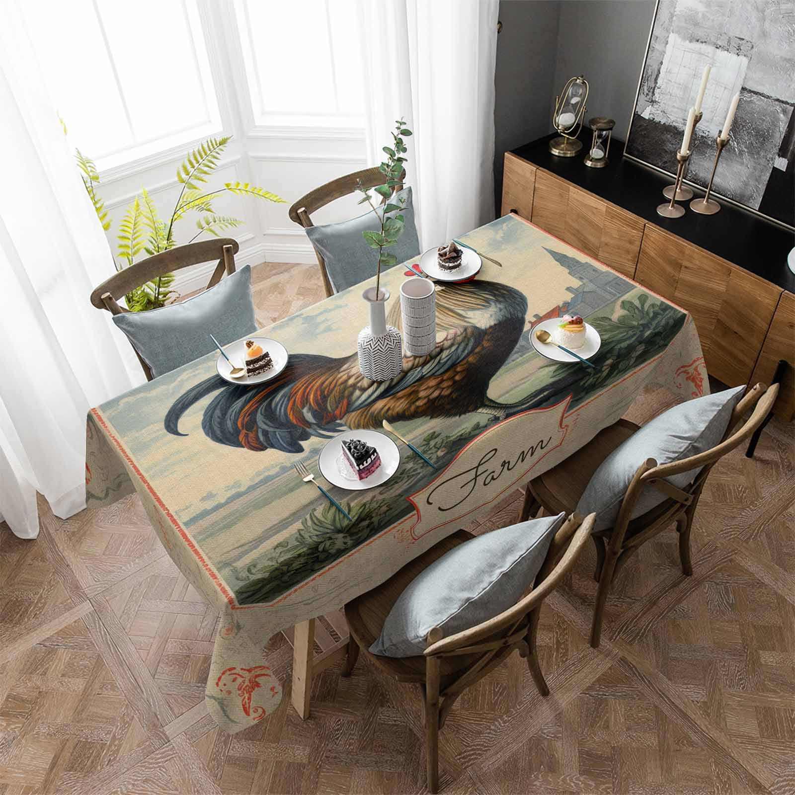 Animal Rooster Farm Tablecloth Holiday Dining Table Decor Table Cover ...