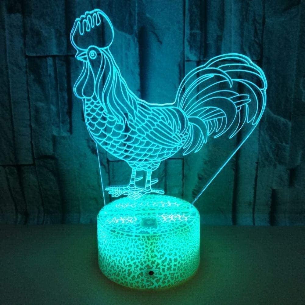 Animal Rooster Toys 3D Illusion Night Light Smart Touch Lamp, Creative ...