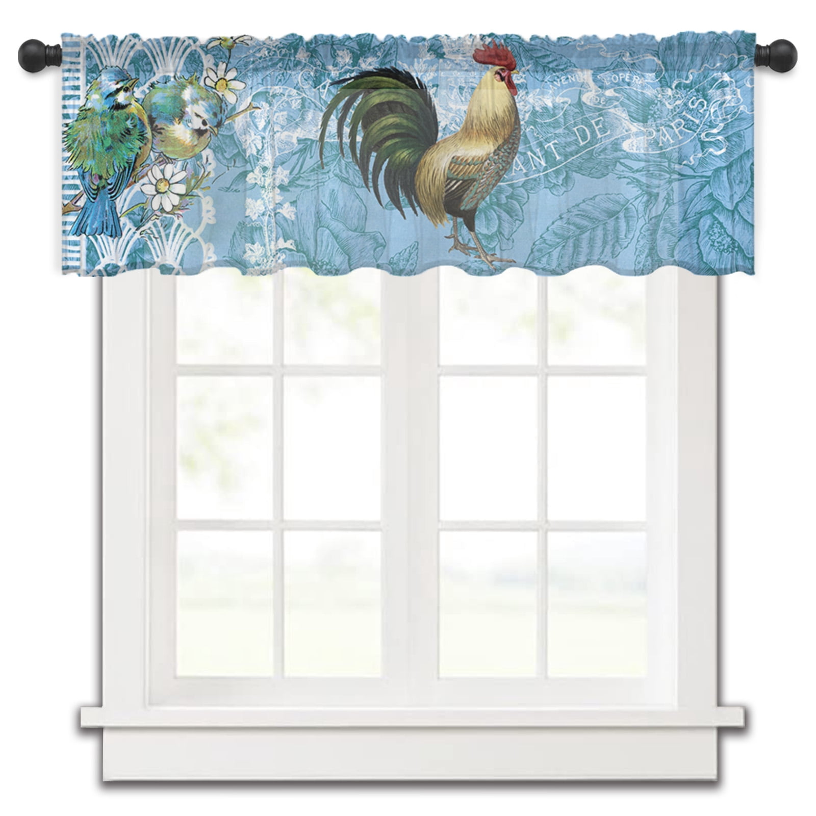 Animal Rooster Vintage Background Rod Pocket Short Curtain Half-Curtain ...