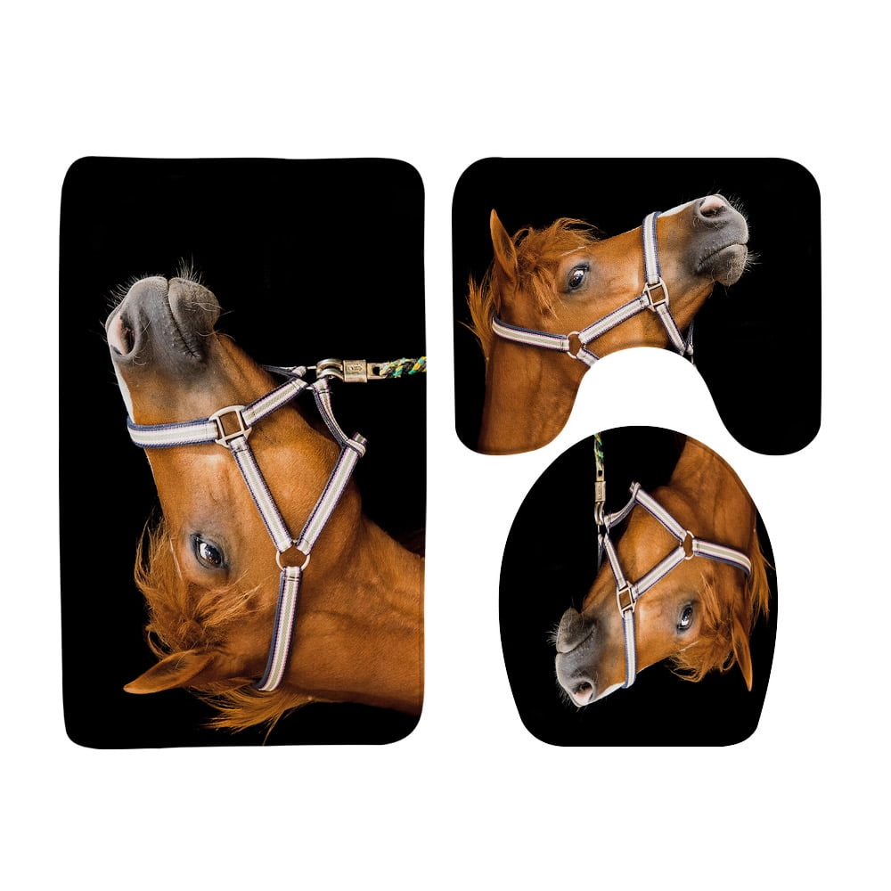 Animal Running Horse Bathroom Rug Set Non Slip Farm Animal Horses Herd ...