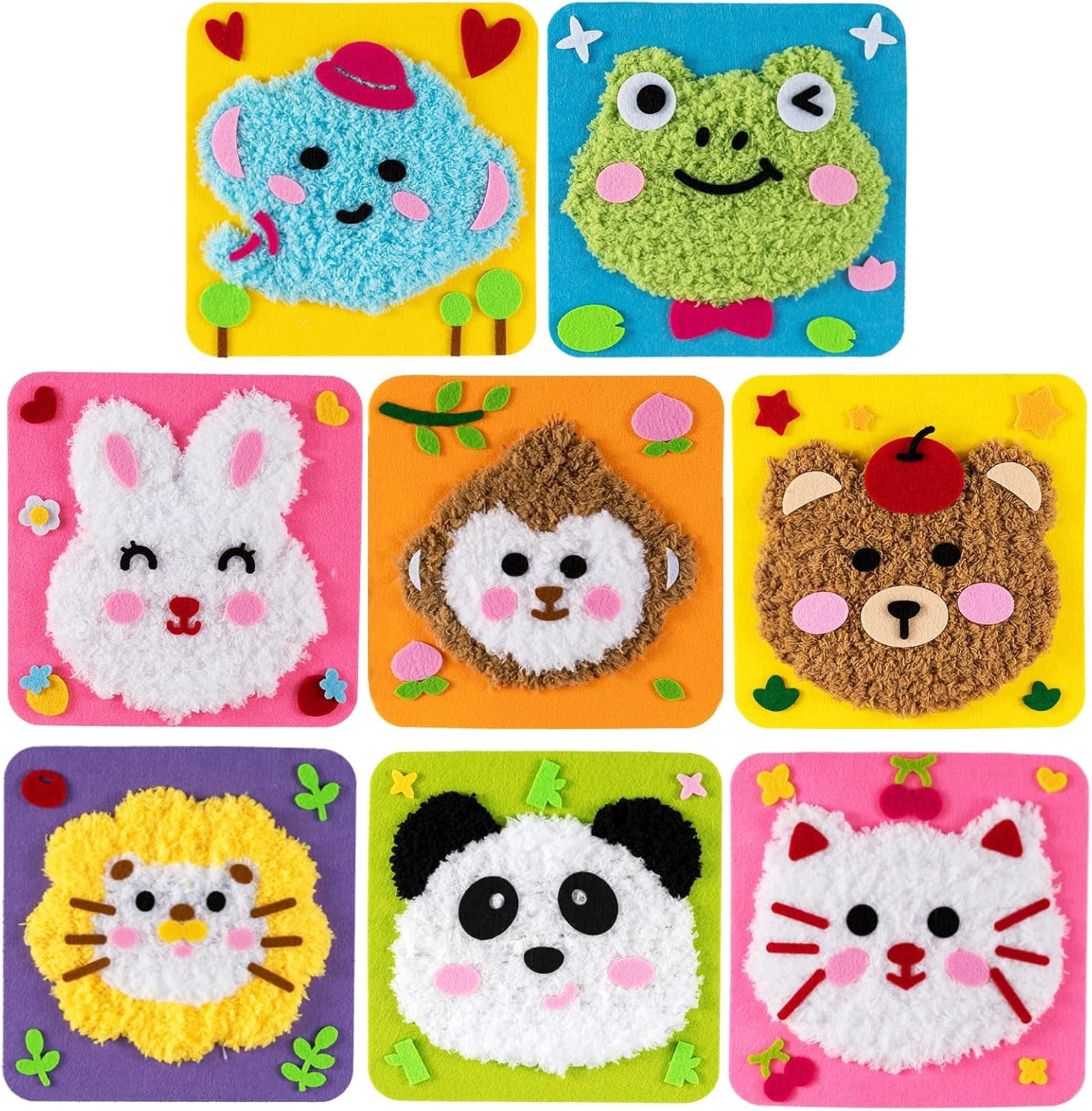 Animal Sewing Craft Kit for Kids, 4 Pack Cartoon Animal Felt Embroidery ...