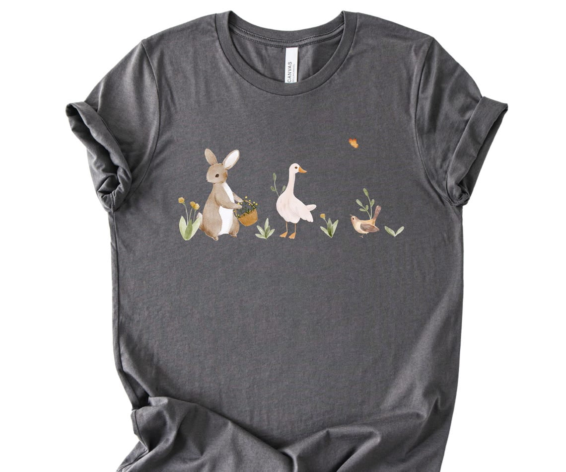 Animal Shirt, Cute Rabbit Goose Bird Tee, Spring Floral Top, Soft ...