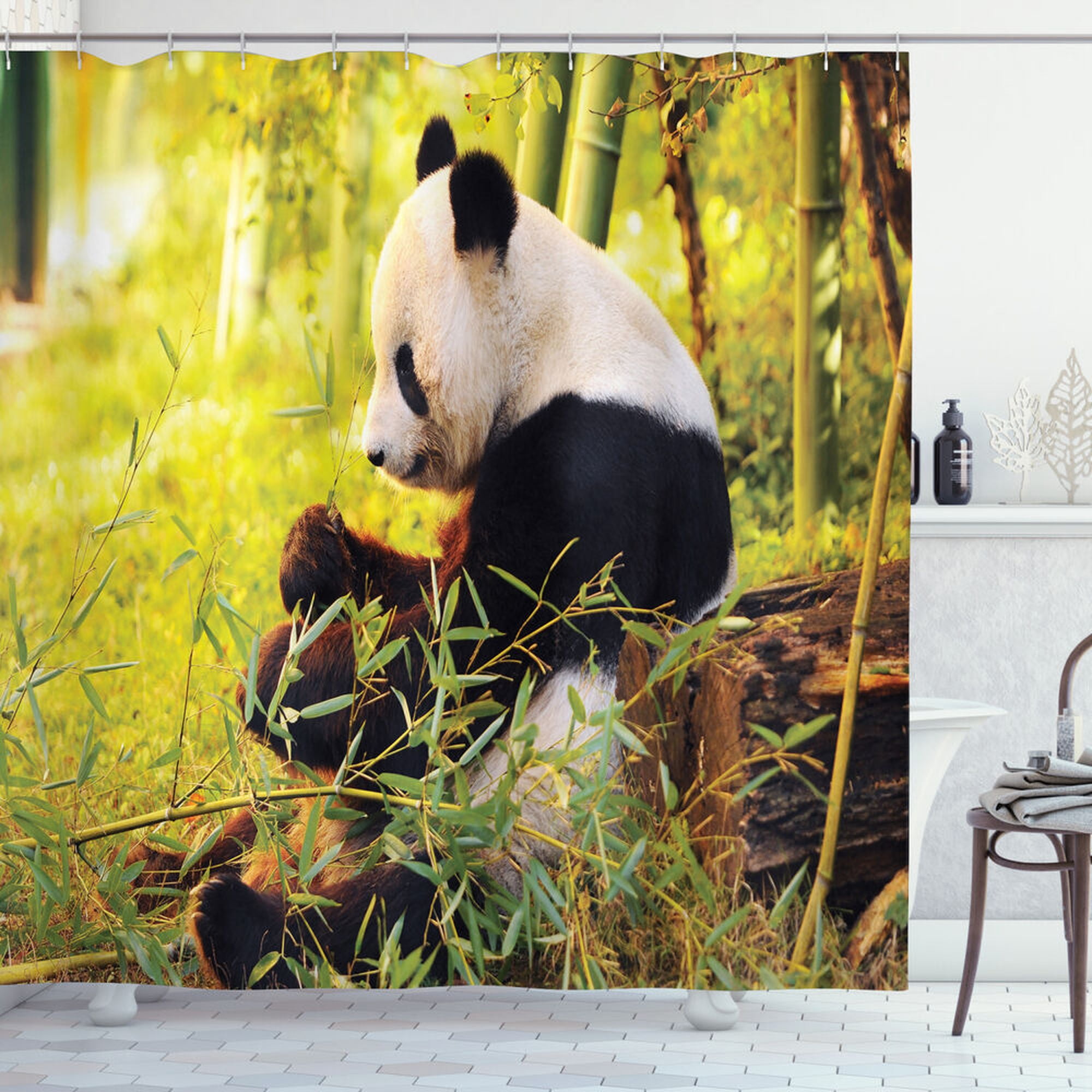 Animal Shower Curtain Panda Sitting in Forest Print for Bathroom ...