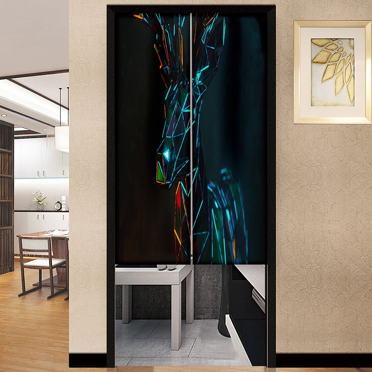 Animal Sika Deer Geometric Print Door Curtains Chinese Panel Japanese ...