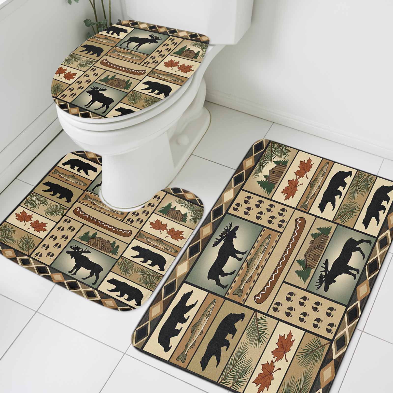 Animal Silhouette Patchwork Bathroom Rugs Set Country Forest Farmhouse ...
