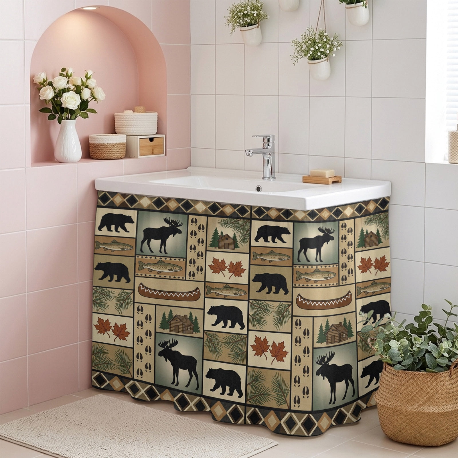 Animal Silhouette Patchwork Cabinet Curtains 35"Wx35"L, Country Forest ...