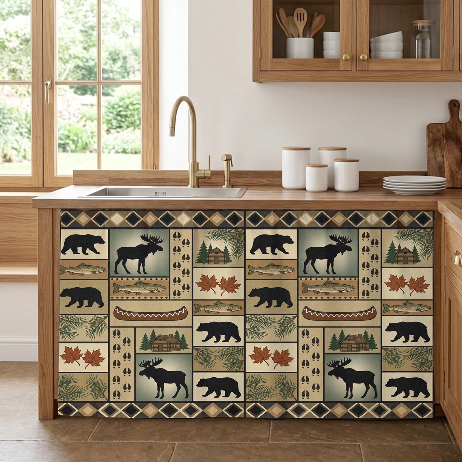 Animal Silhouette Patchwork Cabinet Curtains for Kitchen 28"Wx51"L ...