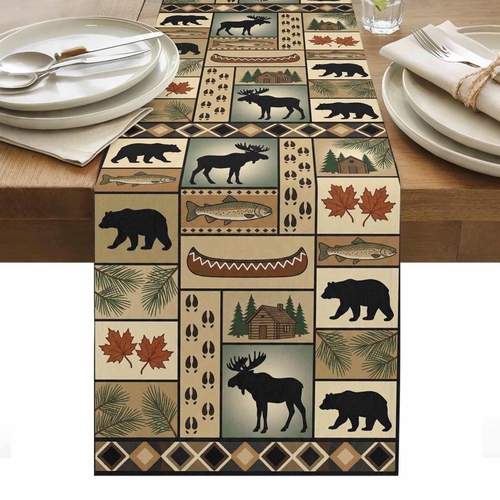 Animal Silhouette Patchwork Cotton Linen Table Runner Country Forest ...