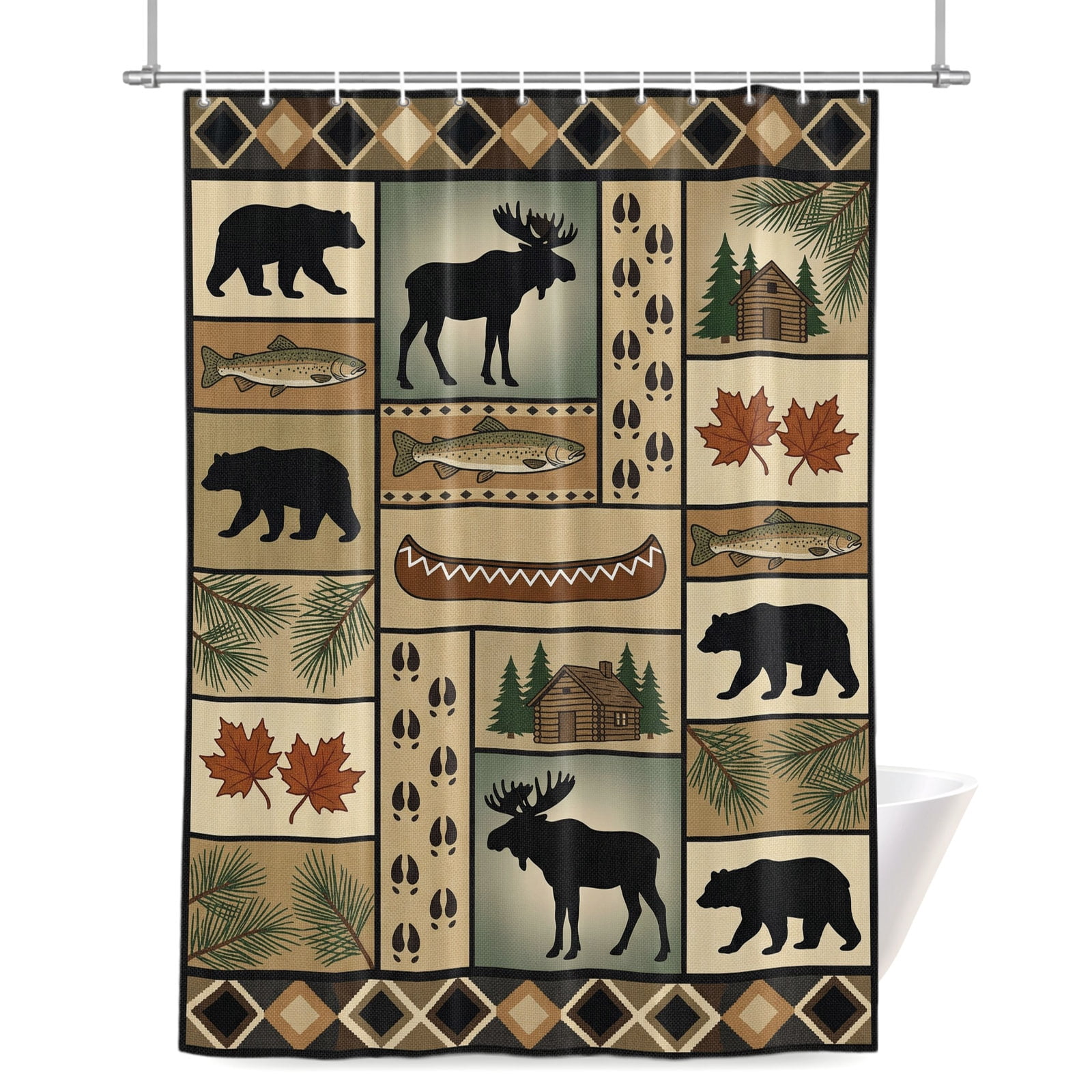 Animal Silhouette Patchwork Shower Curtain, Country Forest Farmhouse ...