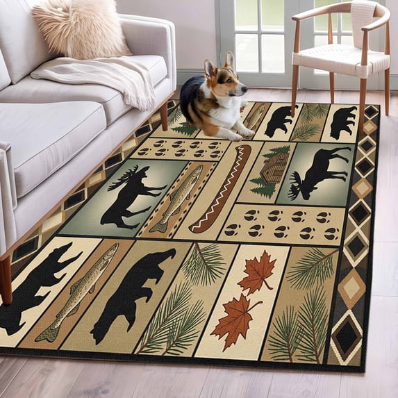 Animal Silhouette Patchwork Washable Area Rug 4x6 Country Forest ...