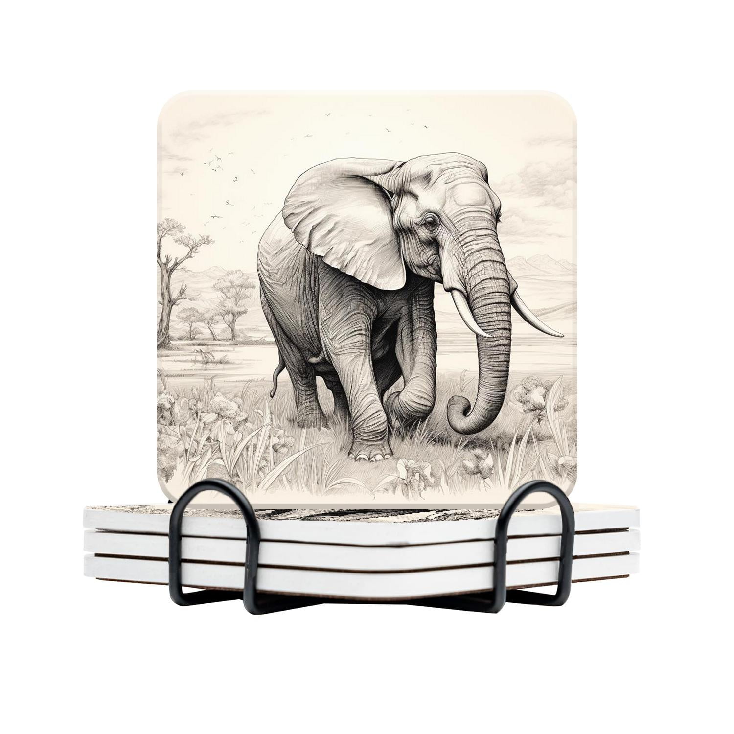 Animal Sketch Style Mammal Modern Detailed Lovely Drink Coasters with ...
