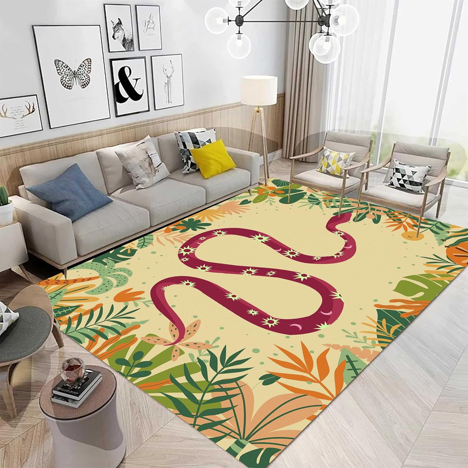 Animal Snake Carpet, Purple Snake Print Carpet With Sun And Moon On It ...