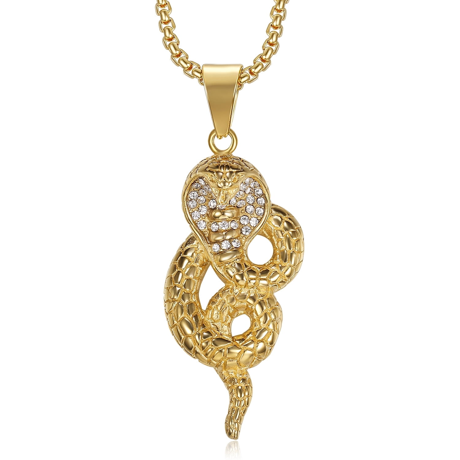 NEGS 18K Gold Plated Snake Pendant Punk Rock Stainless Steel Necklace ...