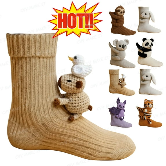 Animal Socks 3D Knit Animal Socks for Animal Lovers Hand Crocheted ...